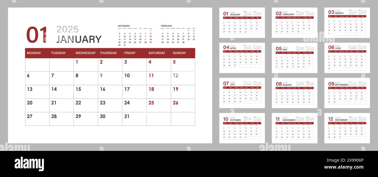 2025 Calendar. The week starts on Monday. Vector Stock Vector Image ...