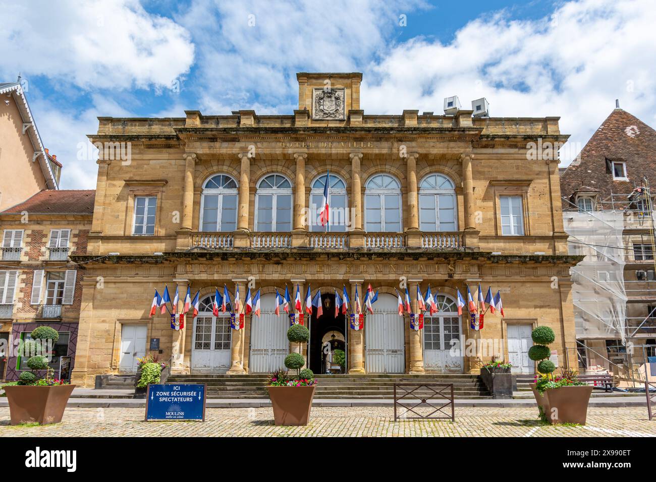 Exterior view of the town hall of Moulins, France. Moulins is a French ...
