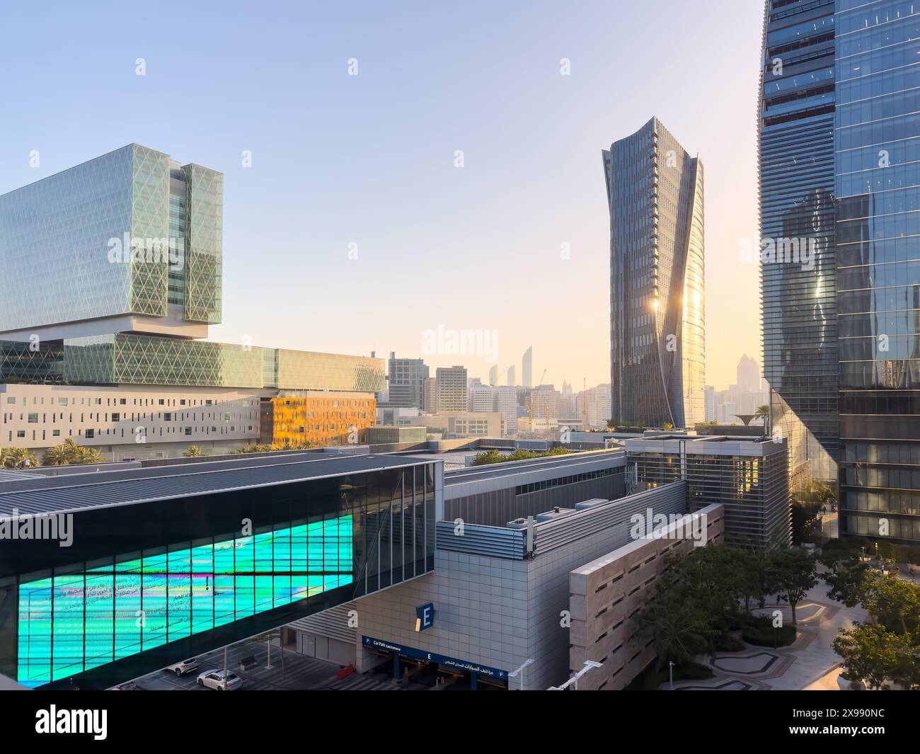 Sunset over Abu Dhabi's skyline as seen from Al Maryah Island, United ...