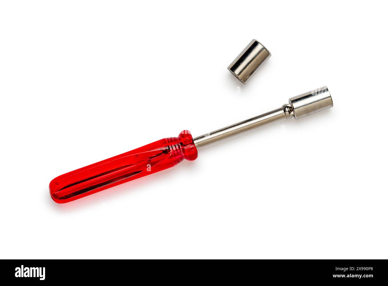 Socket wrench screw driver with red handle, metal hex nut key, hand tool screwdriver, with ...