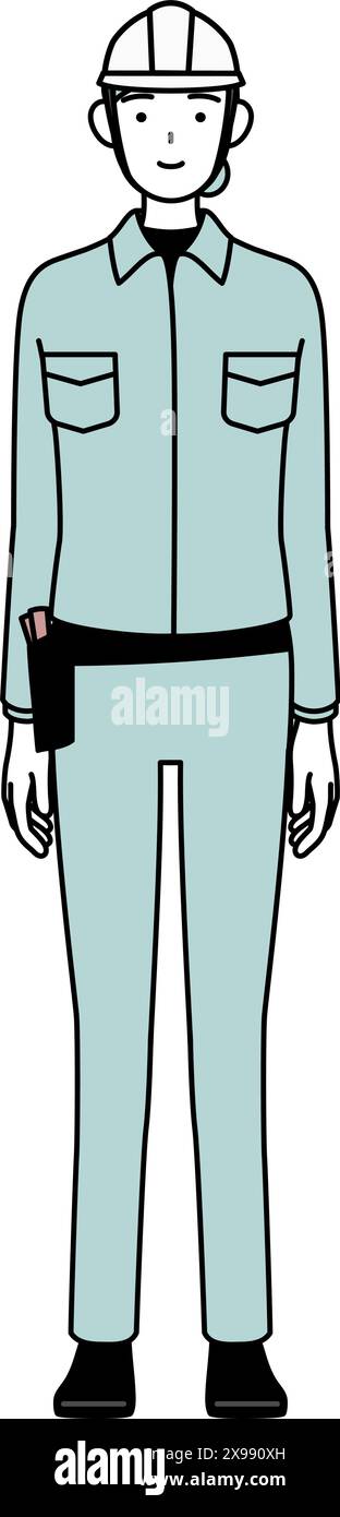 Female engineer in helmet and work wear with a smile facing forward ...