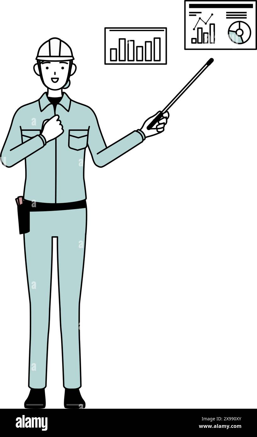 Female engineer in helmet and work wear analyzing a performance graph ...