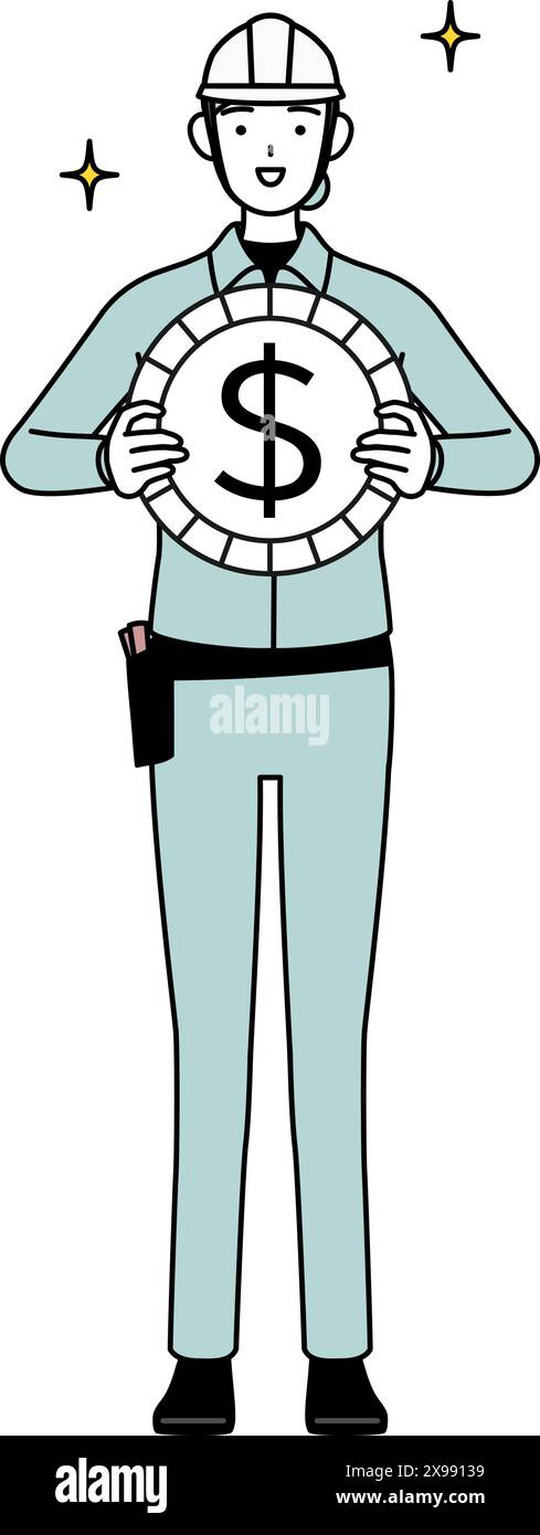 Female engineer in helmet and work wear with images of foreign exchange ...