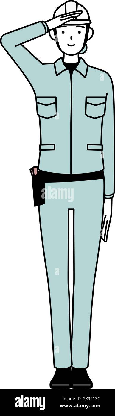 Female engineer in helmet and work wear making a salute, Vector ...