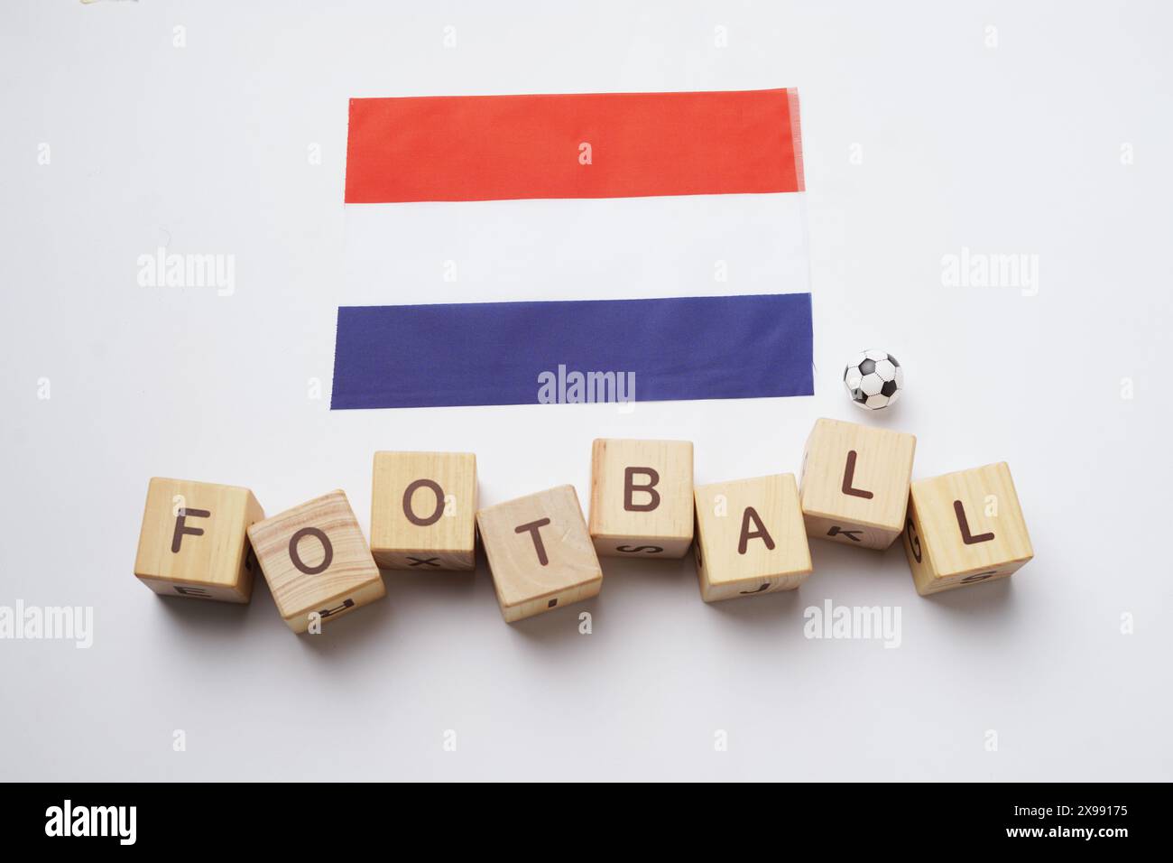 Netherlands flag with football title and white background. football ...
