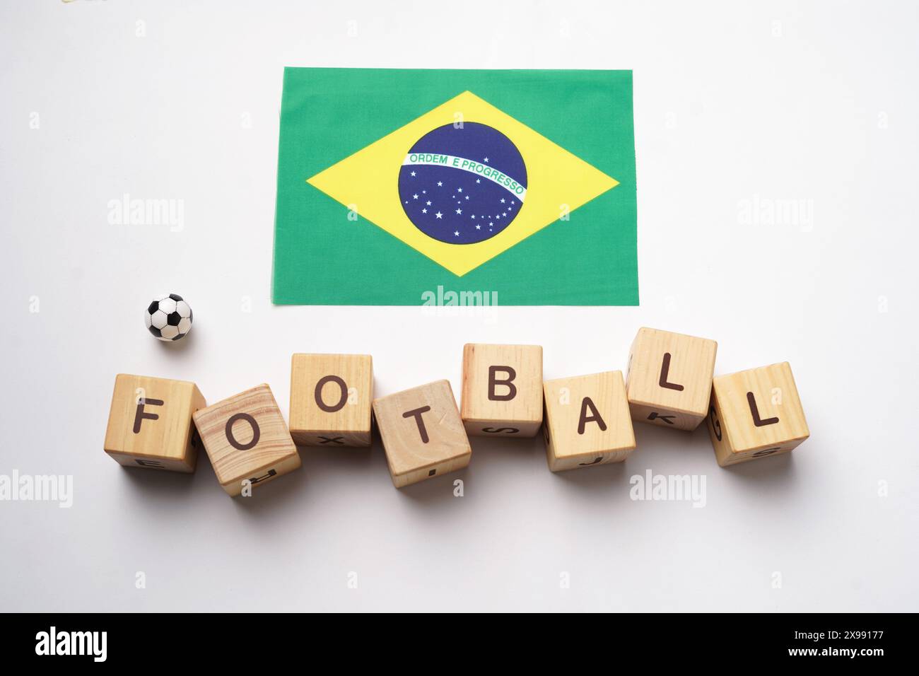 Brazil flag with football title and white background. football concept ...