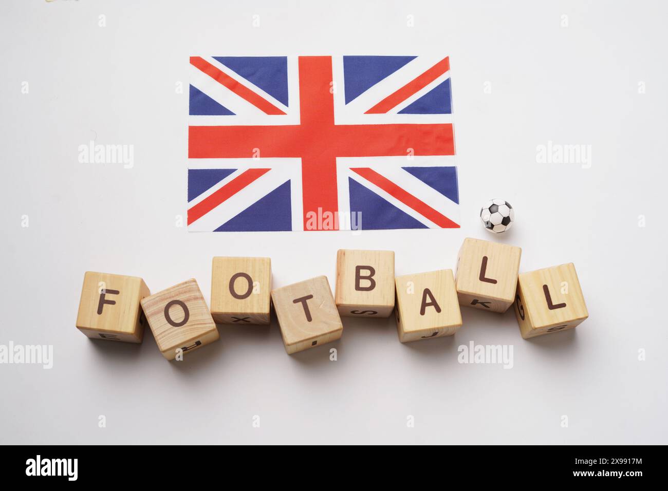 United Kingdom flag with football title and white background. football ...