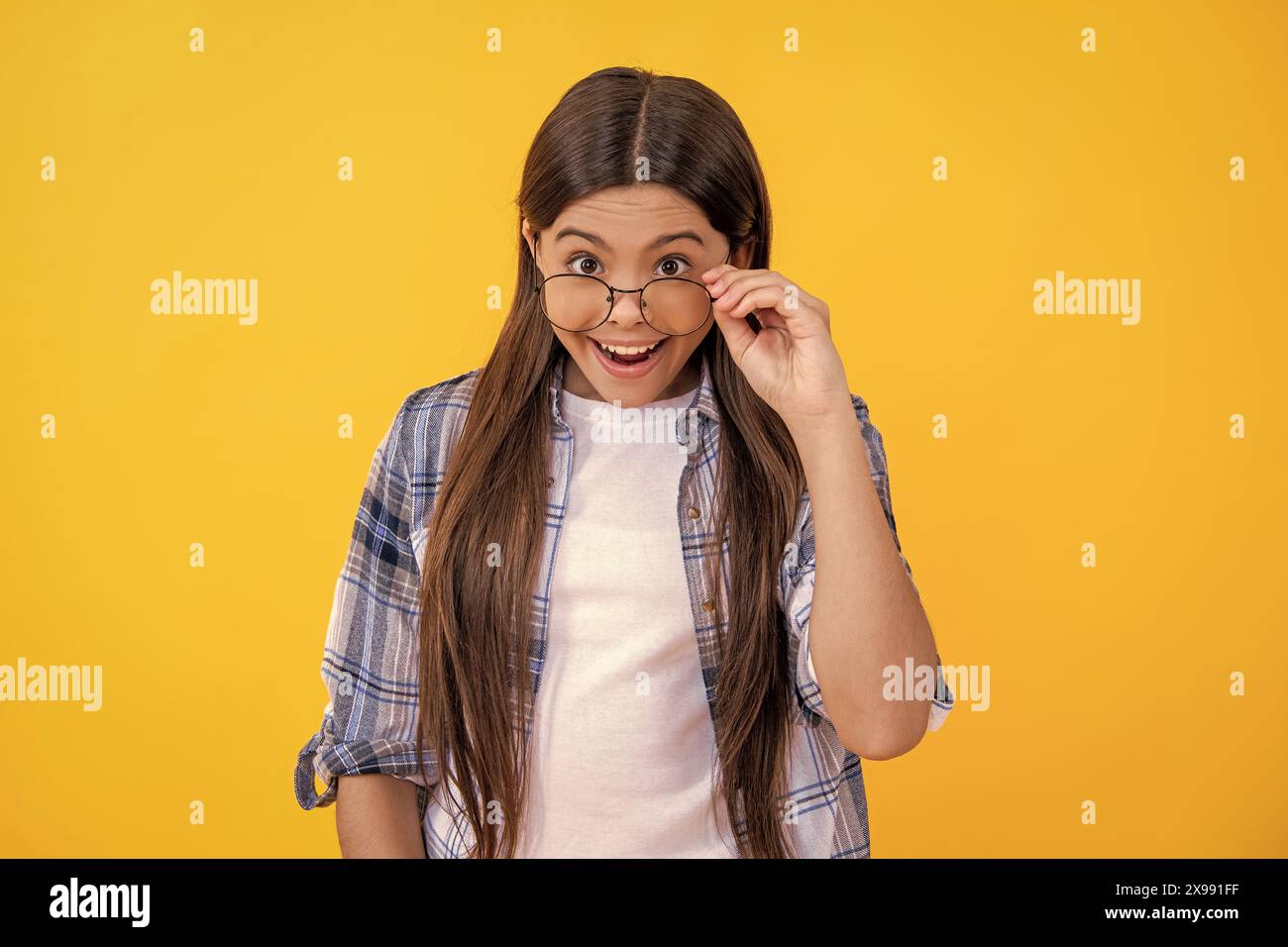 teenage girl wear eyesight glasses. teenage girl can see with glasses ...