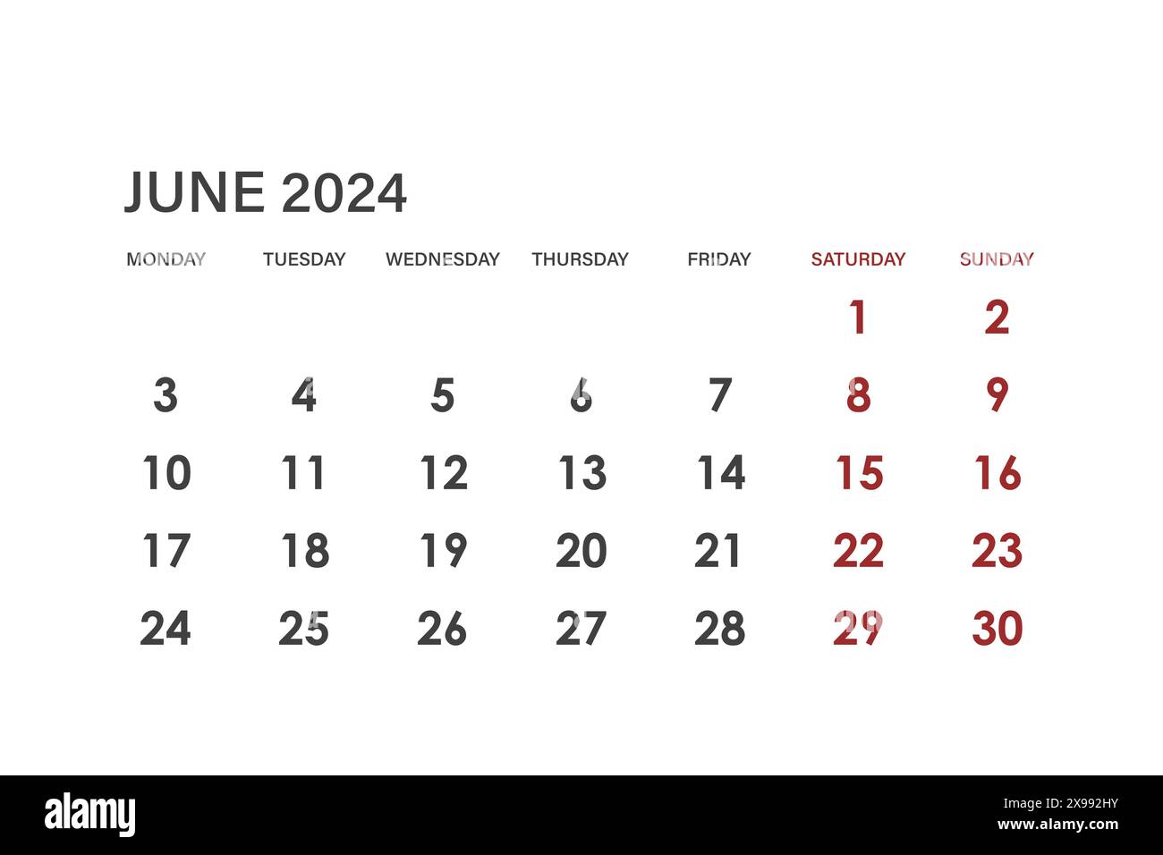 Calendar for June 2024. The week starts on Monday. Glider Stock Vector ...