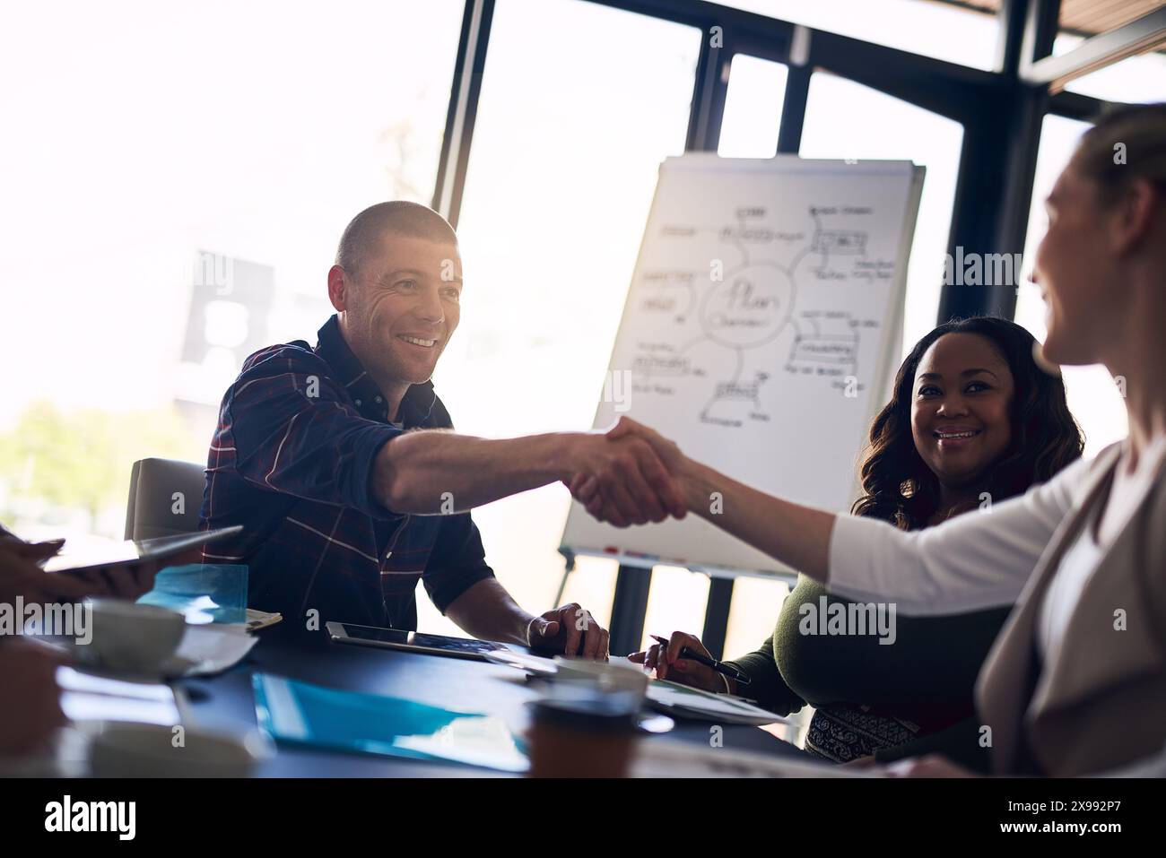 Business people, meeting and handshake for teamwork, onboarding and b2b ...