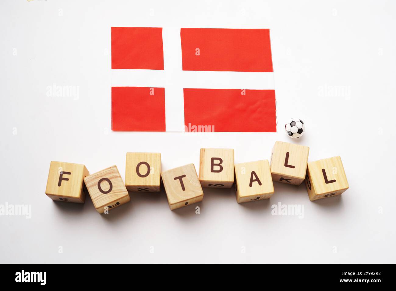 Denmark flag with football title and white background. football concept ...