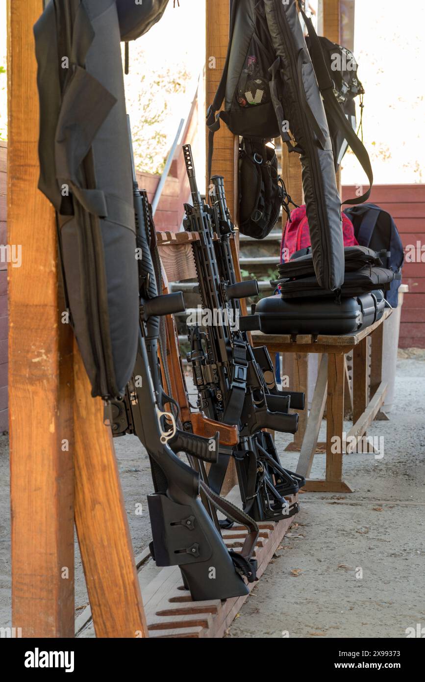 Vending machines standing in a row. Machine guns at the shooting range ...