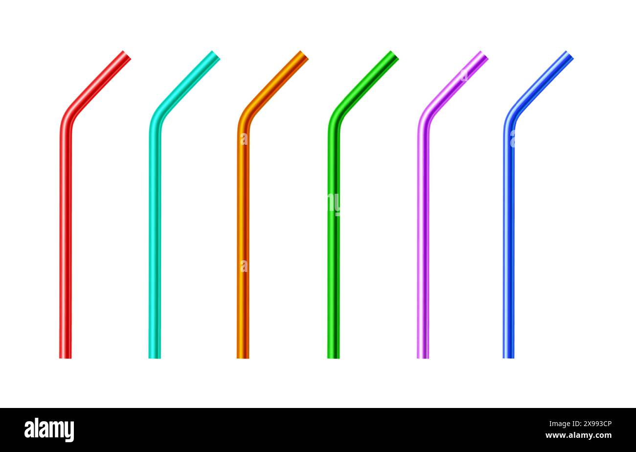 Set of reusable metal drinking straws. Realistic vector illustration ...