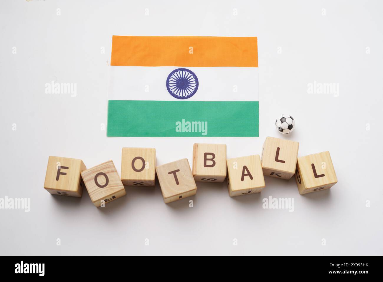 India flag with football title and white background. football concept ...