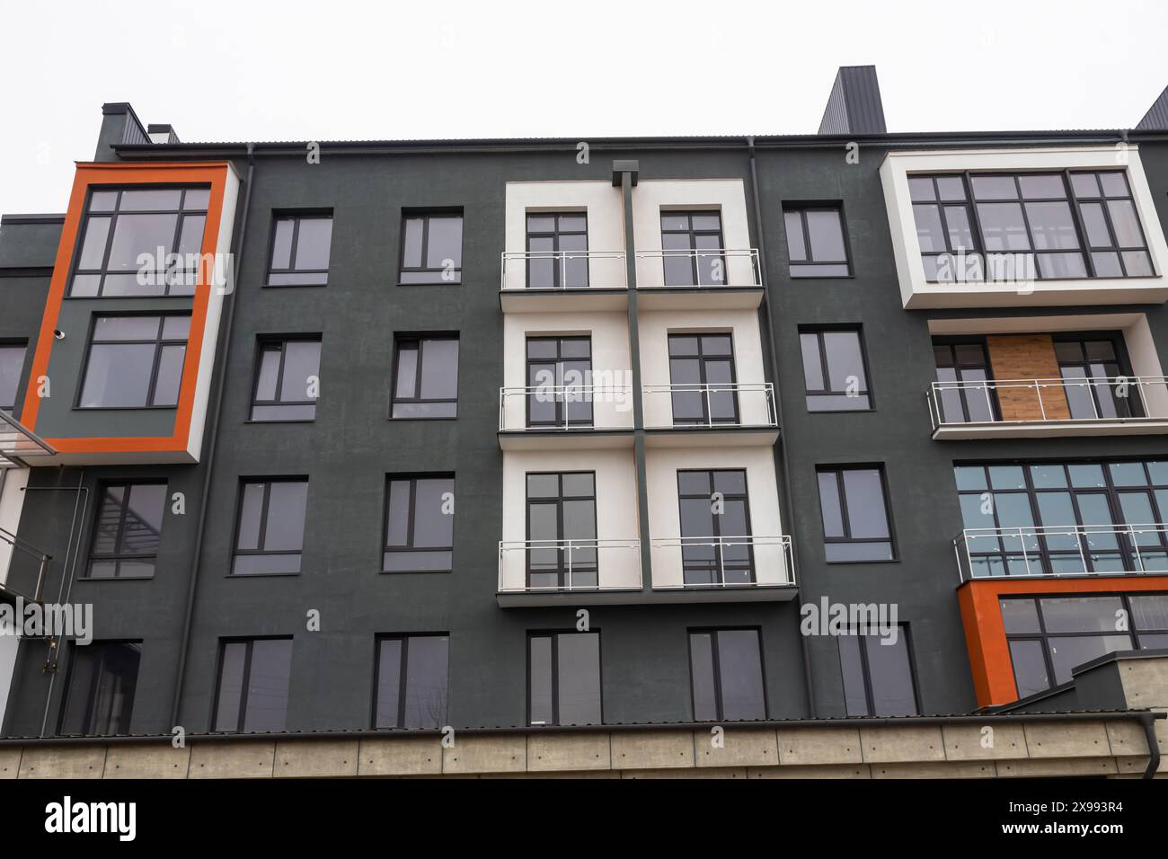 Fragment of Modern residential apartment with flat buildings exterior ...