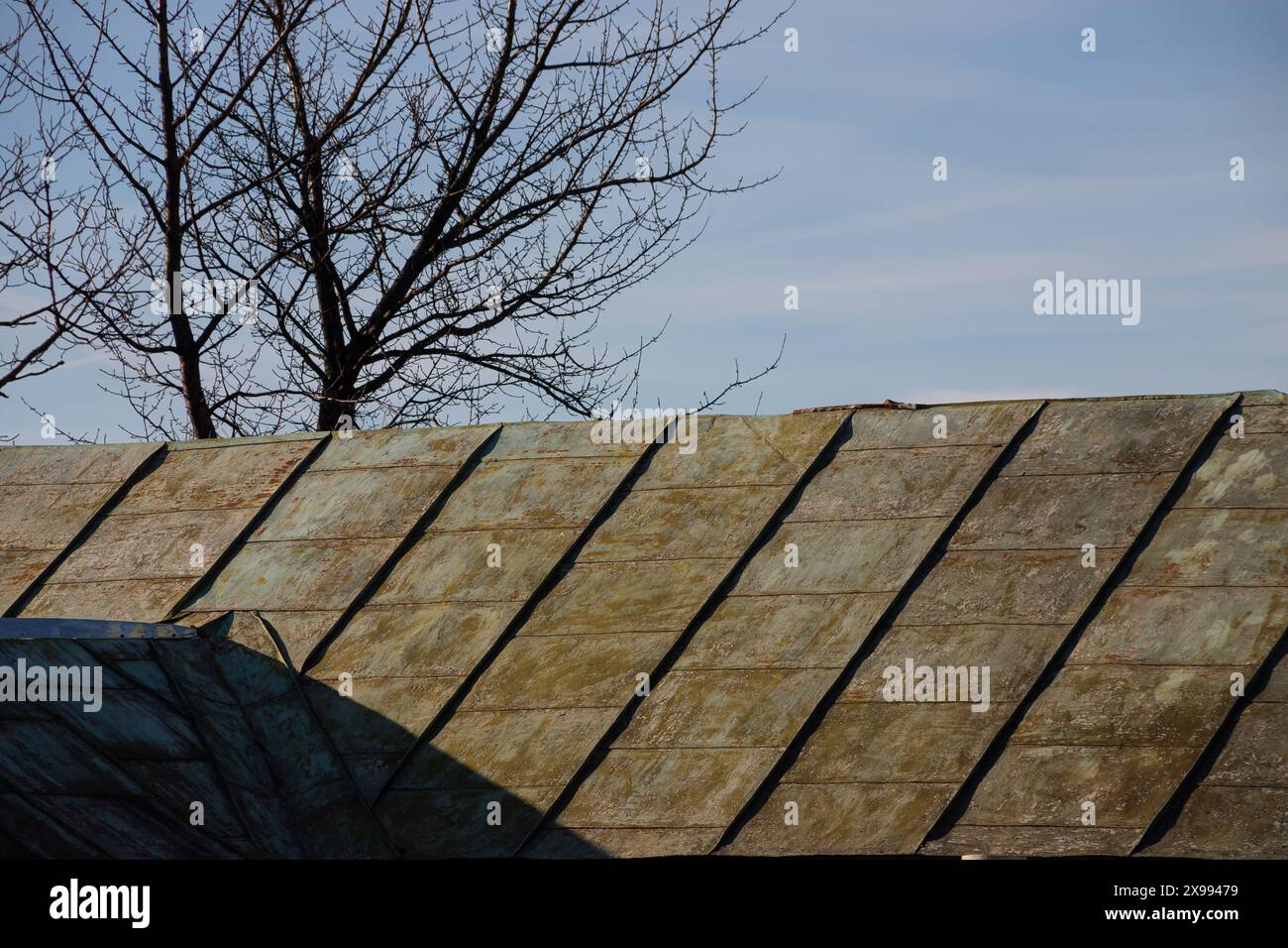 Roof and chimney from an old house - brick and metallic texture Stock ...