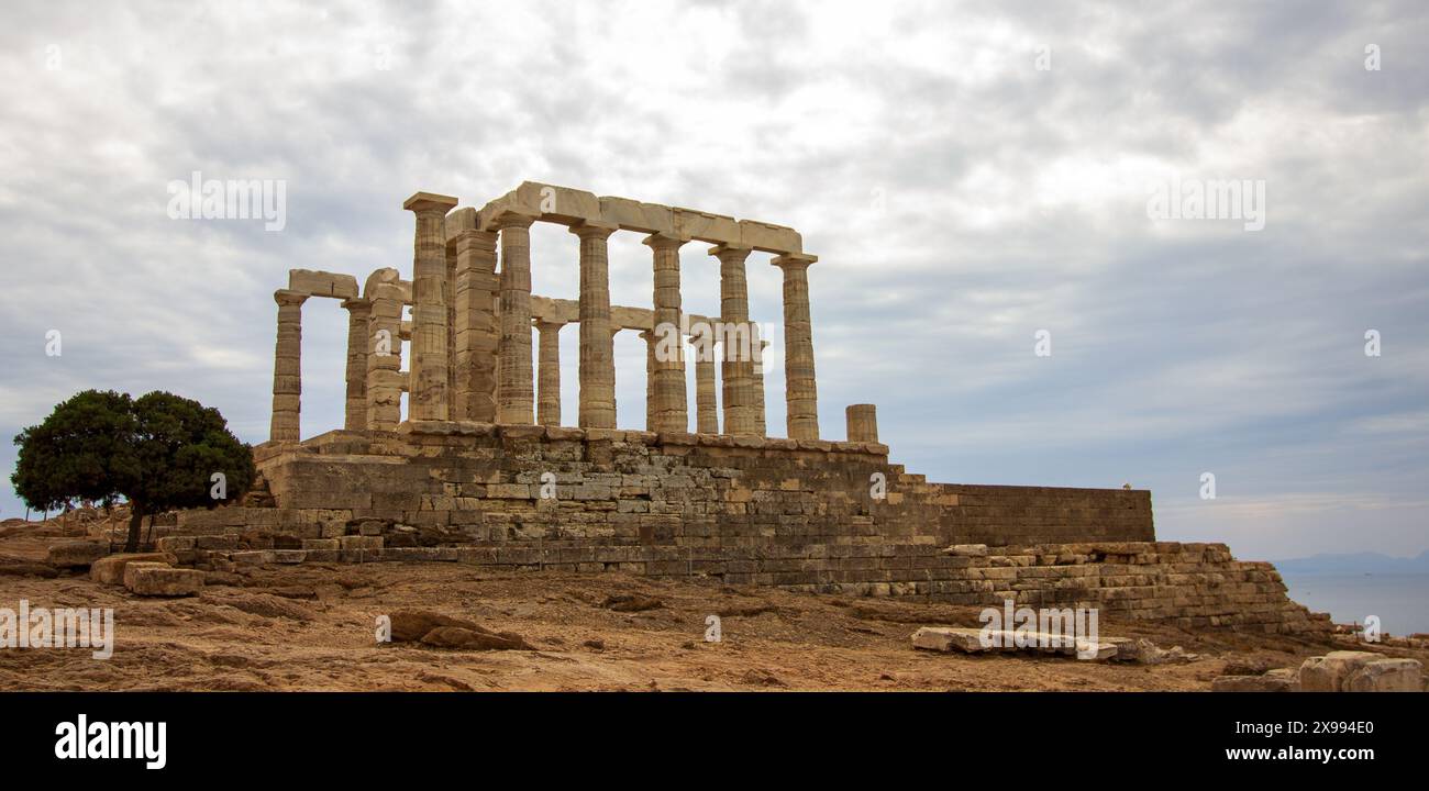 Ancient Greek Temple Ruins cloudy sky with dramatic scenery and columns ...