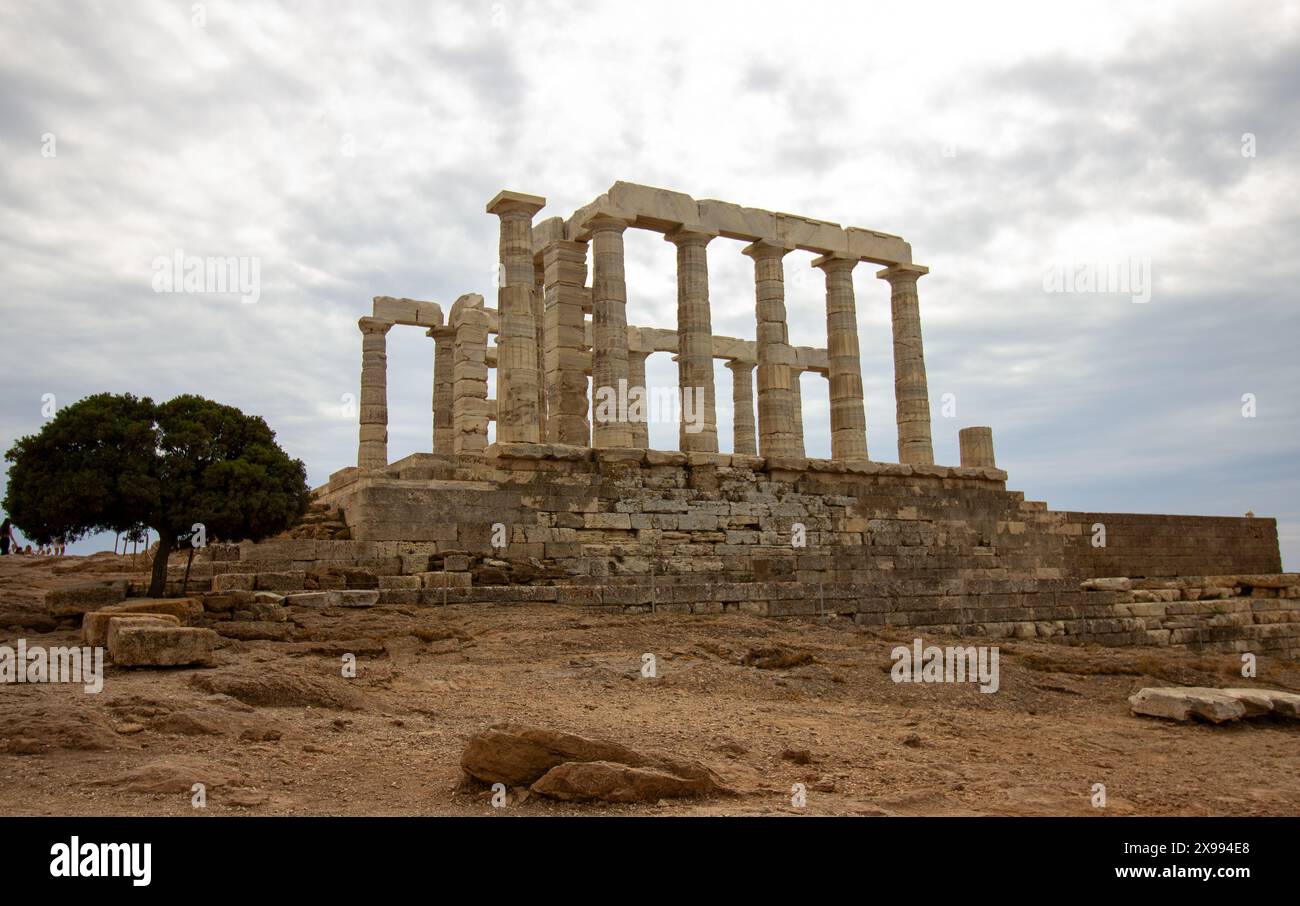 Ancient Greek Temple Ruins cloudy sky with dramatic scenery and columns ...