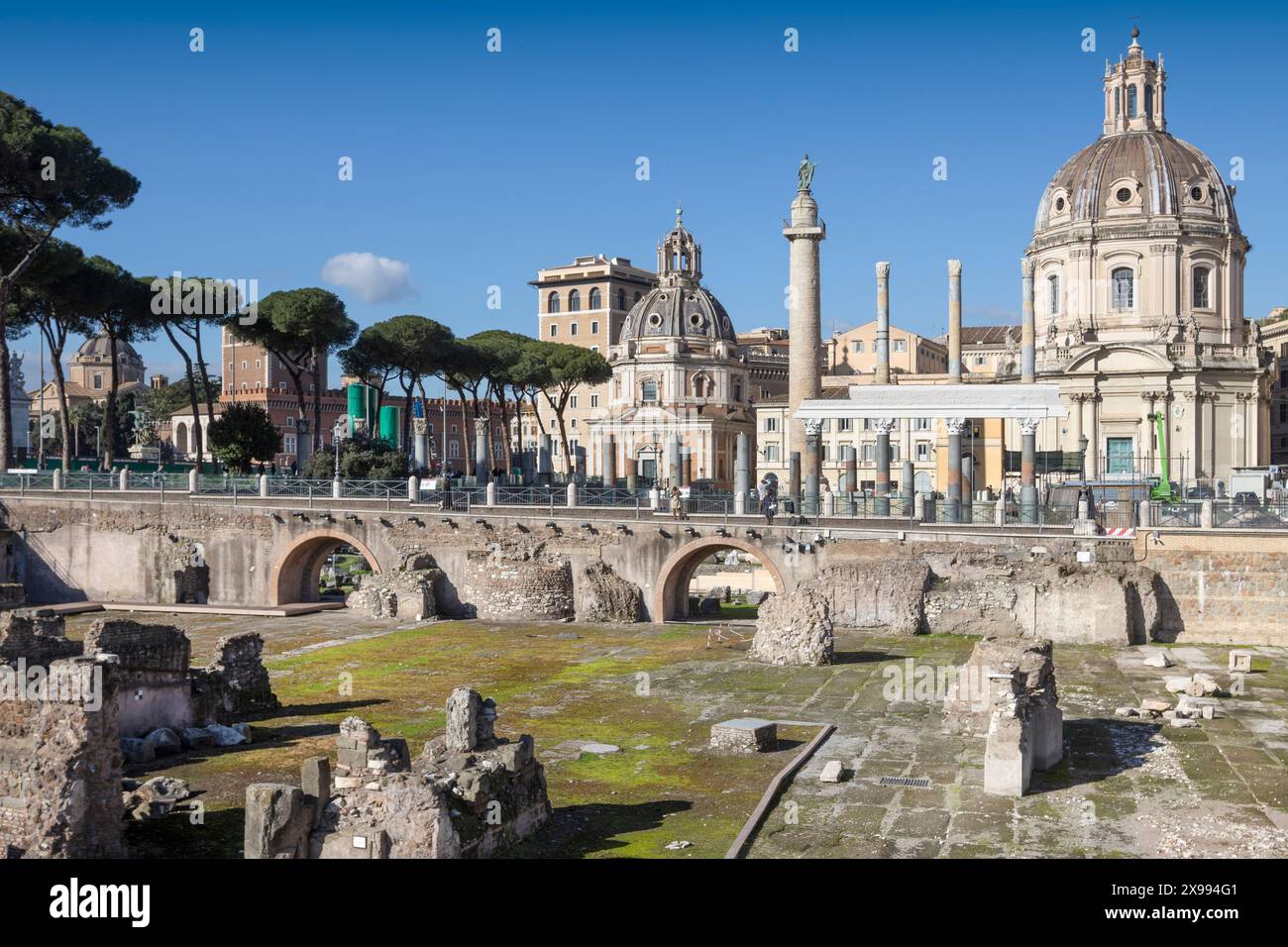 Trajans column. Ancient Rome cityscape landmark. Roman forum. Italy ...