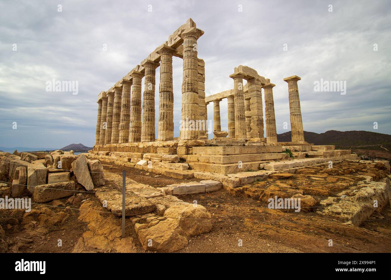 Ancient Greek Temple Ruins cloudy sky with dramatic scenery and columns ...