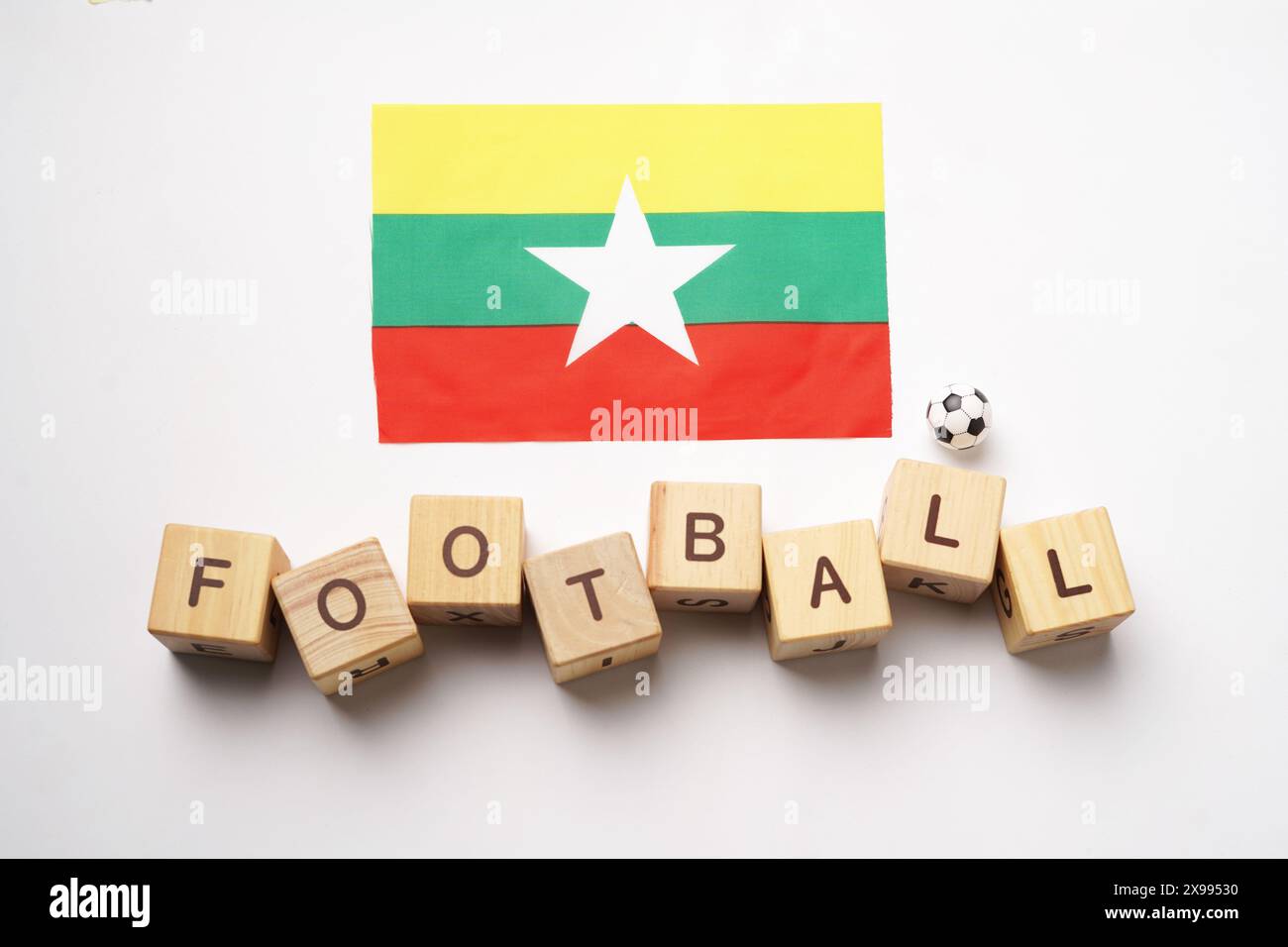 Myanmar or burma flag with football title and white background ...