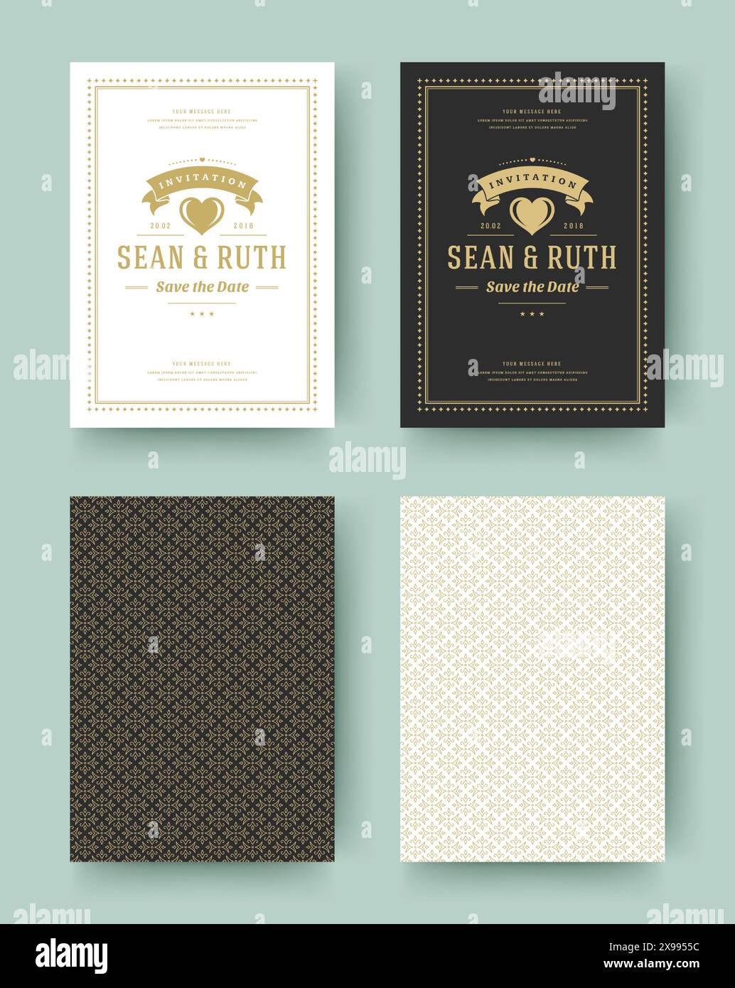 Wedding save the date invitation cards vintage typographic. Wedding ...