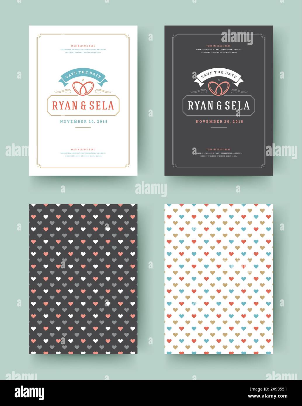 Wedding save the date invitation cards vintage typographic. Wedding ...