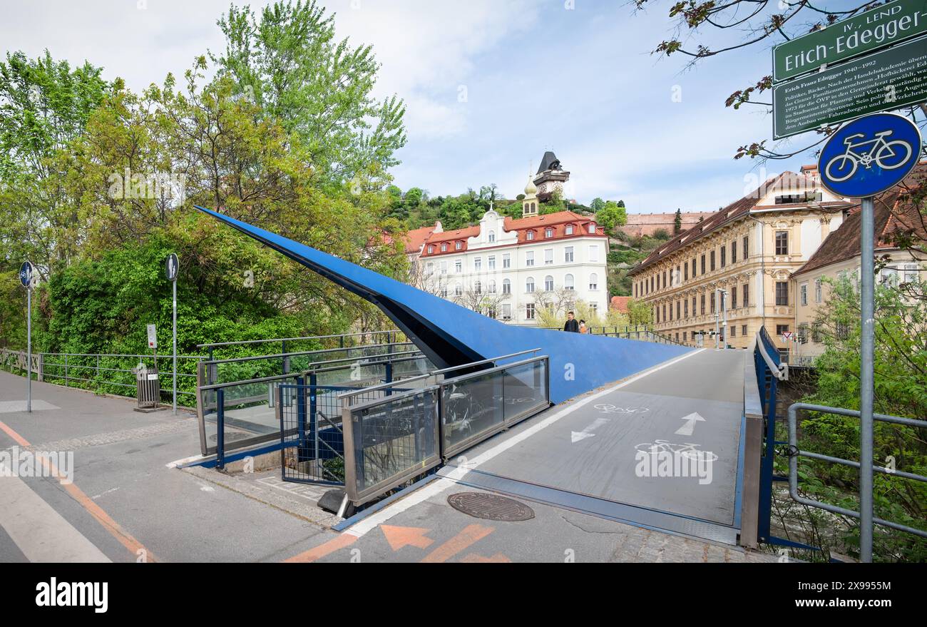 Graz, Austria - Bridge over the river Mur (Mursteg) by Günther Domenig ...