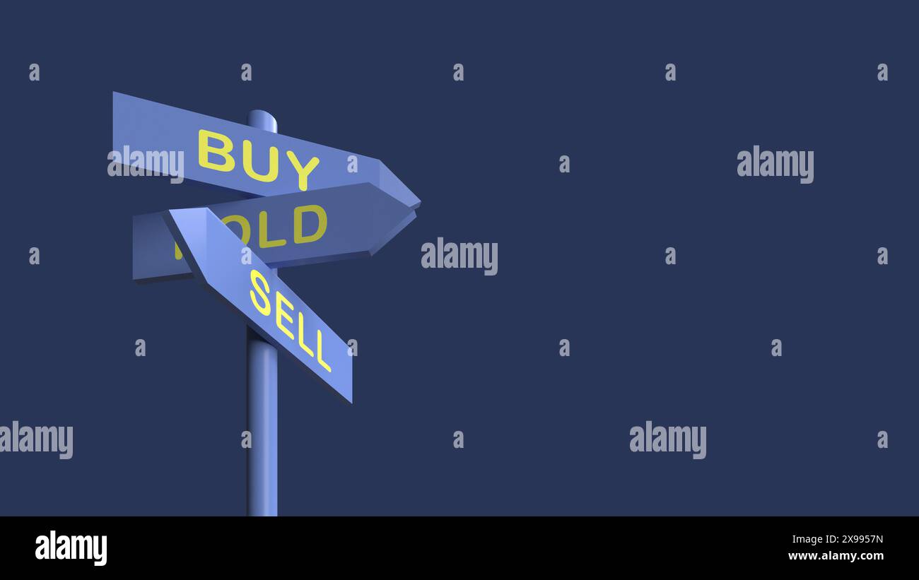 A signage showing directions or options to buy, sell or hold in a ...