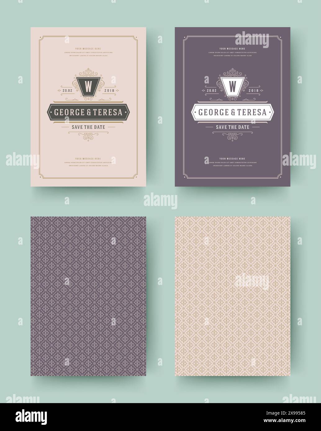 Wedding invitation save the date cards vintage typographic template ...