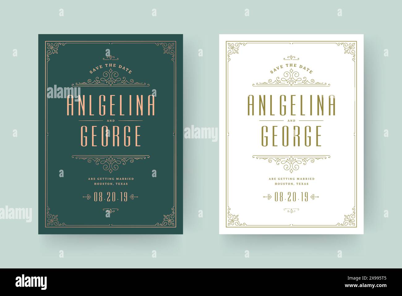 Wedding invitation save the date card flourishes ornaments. Vintage ...