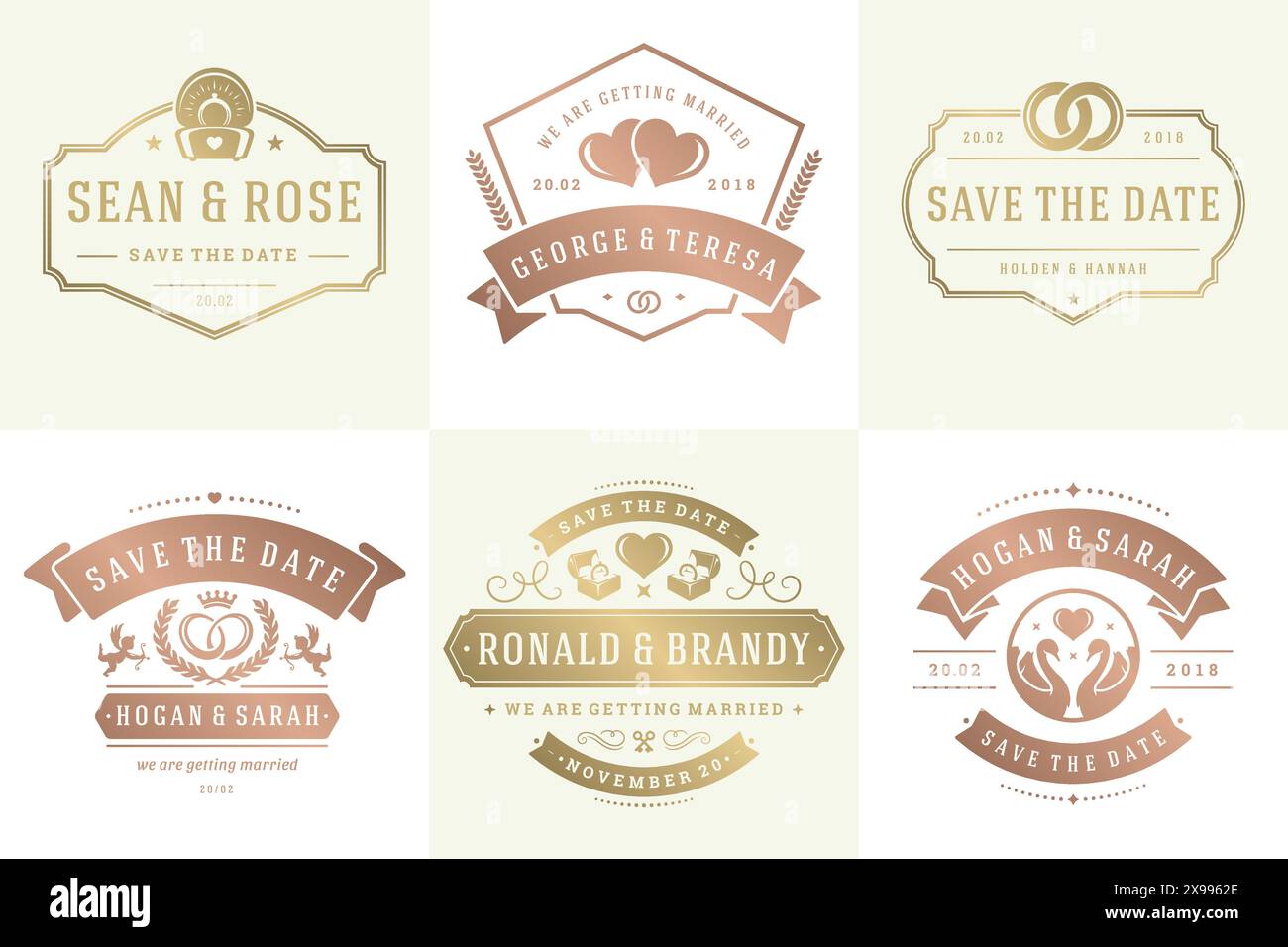 Wedding invitations save the date titles and labels vector elegant ...