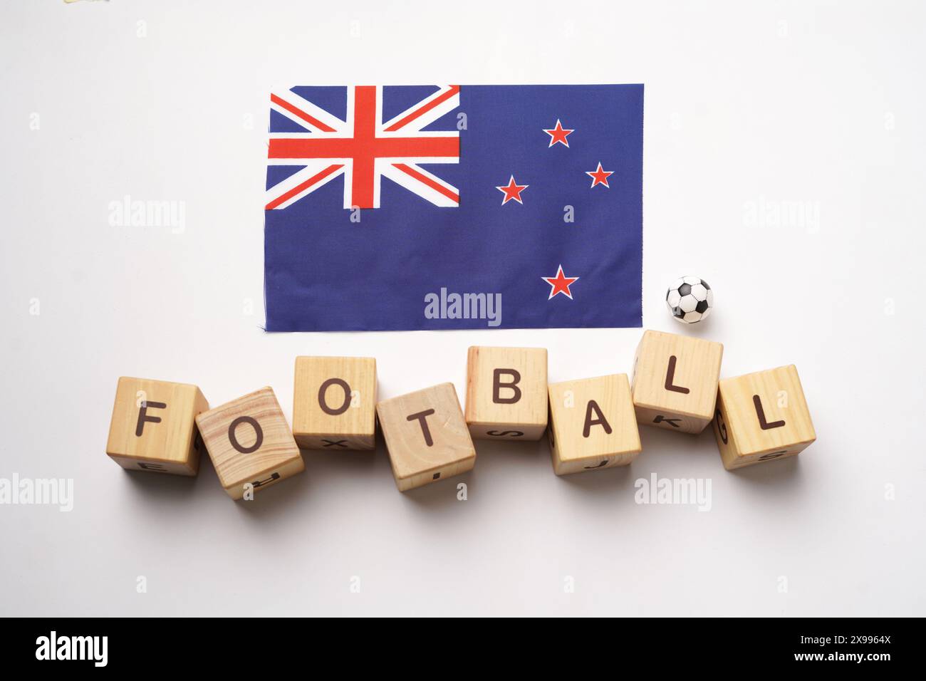 New Zealand flag with football title and white background. football ...