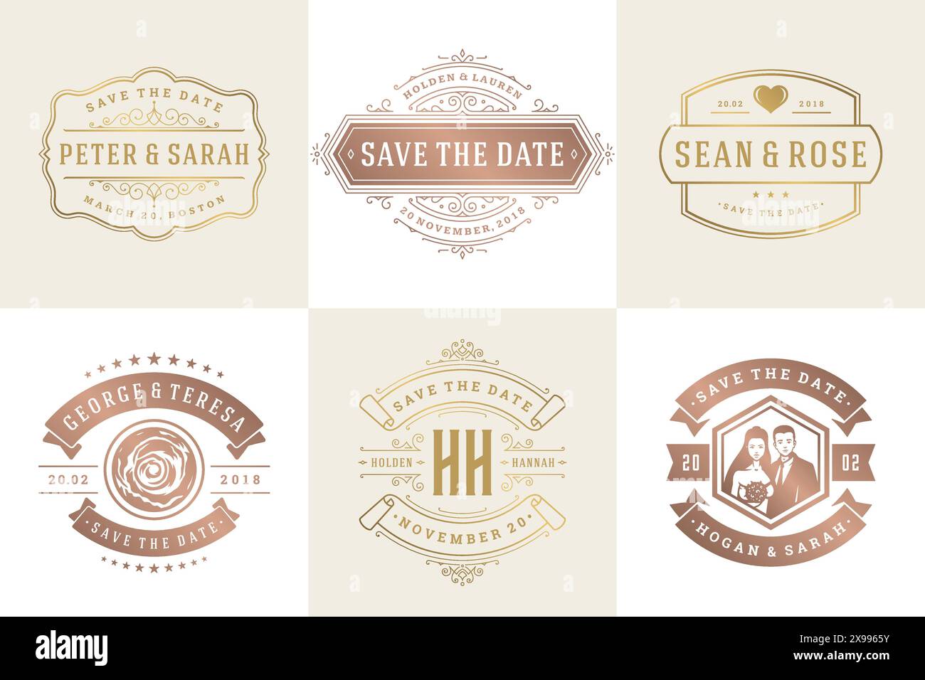Wedding invitations save the date logos and badges vector elegant ...