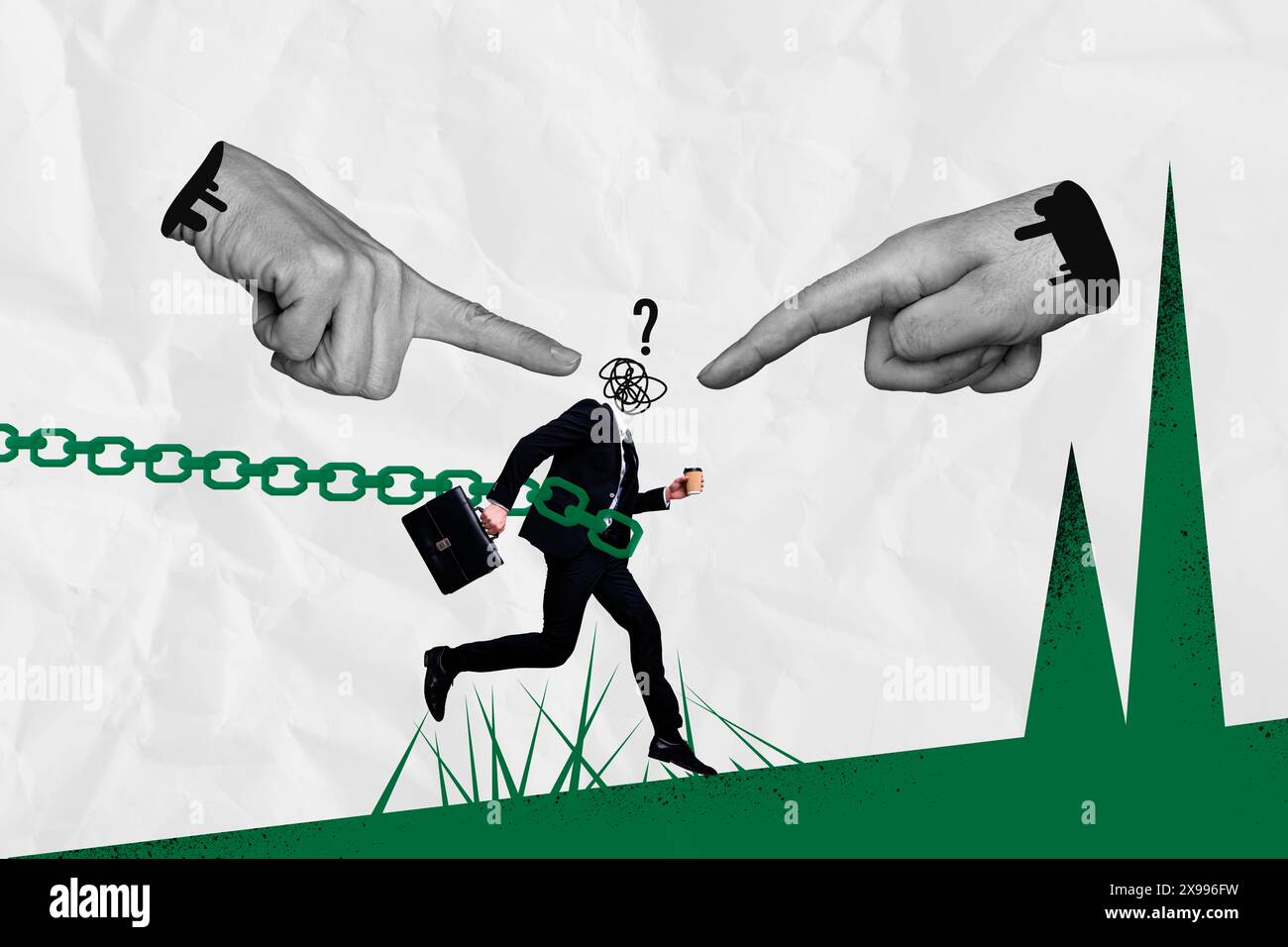 Creative collage picture young headless businessman run chain slavery ...