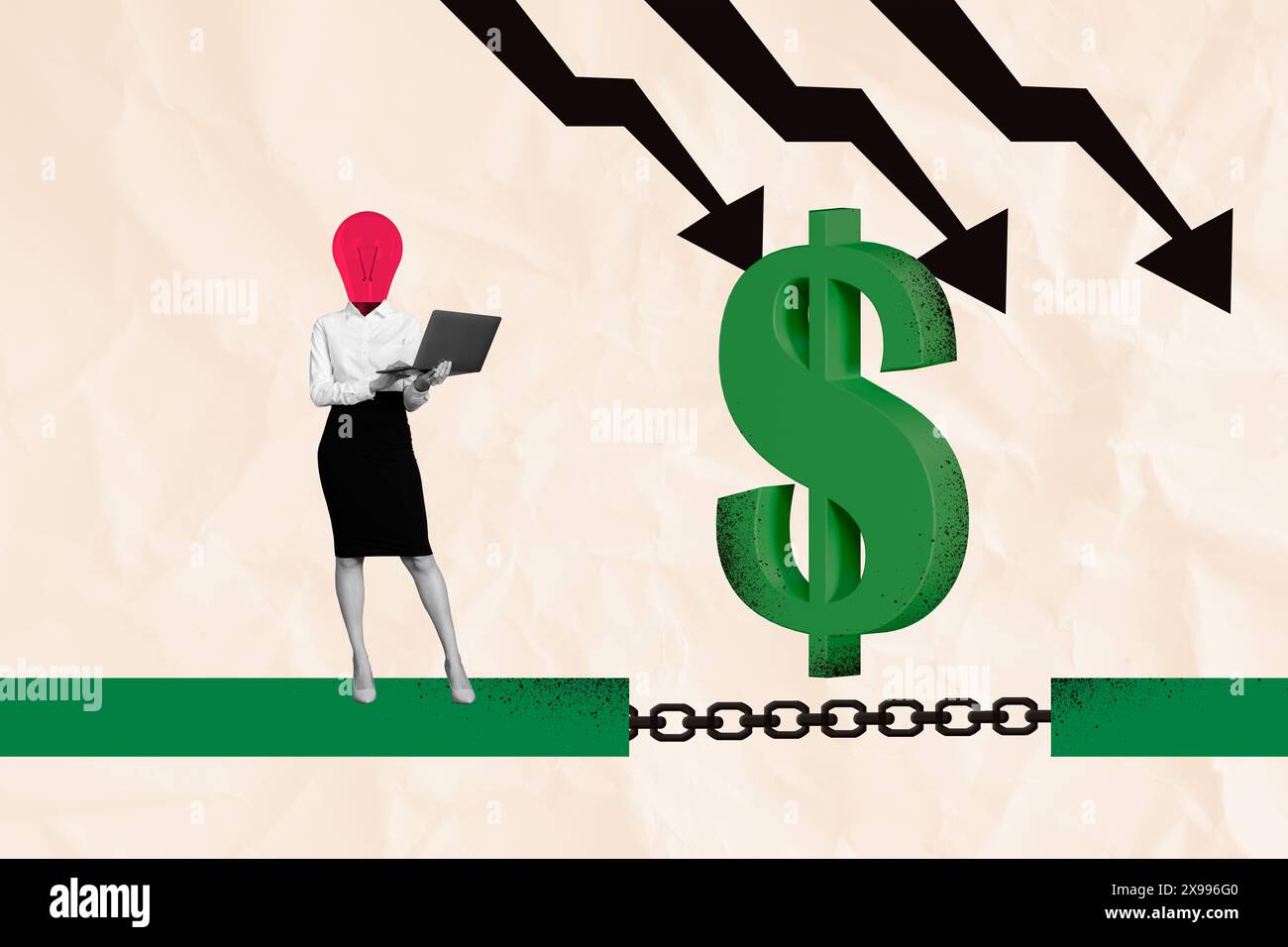 Creative collage young attractive headless businesswoman dollar sign ...