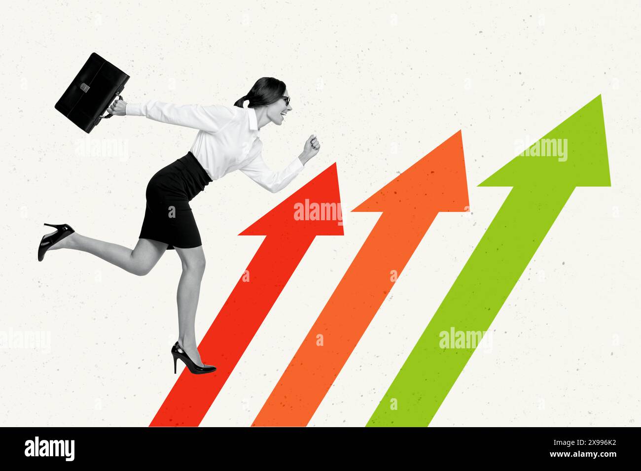 Creative collage image running businesswoman persistence concept reach ...