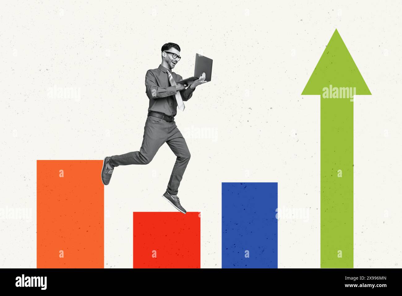 Creative collage image young man leader ambitious positive stats growth ...