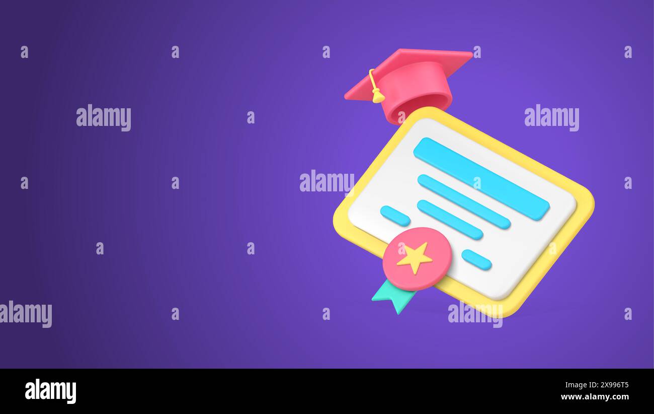 Graduation diploma certificate with medal and cap educational ...