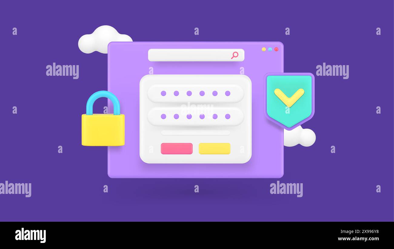 Data information security personal account password access cyber protect 3d icon realistic ...