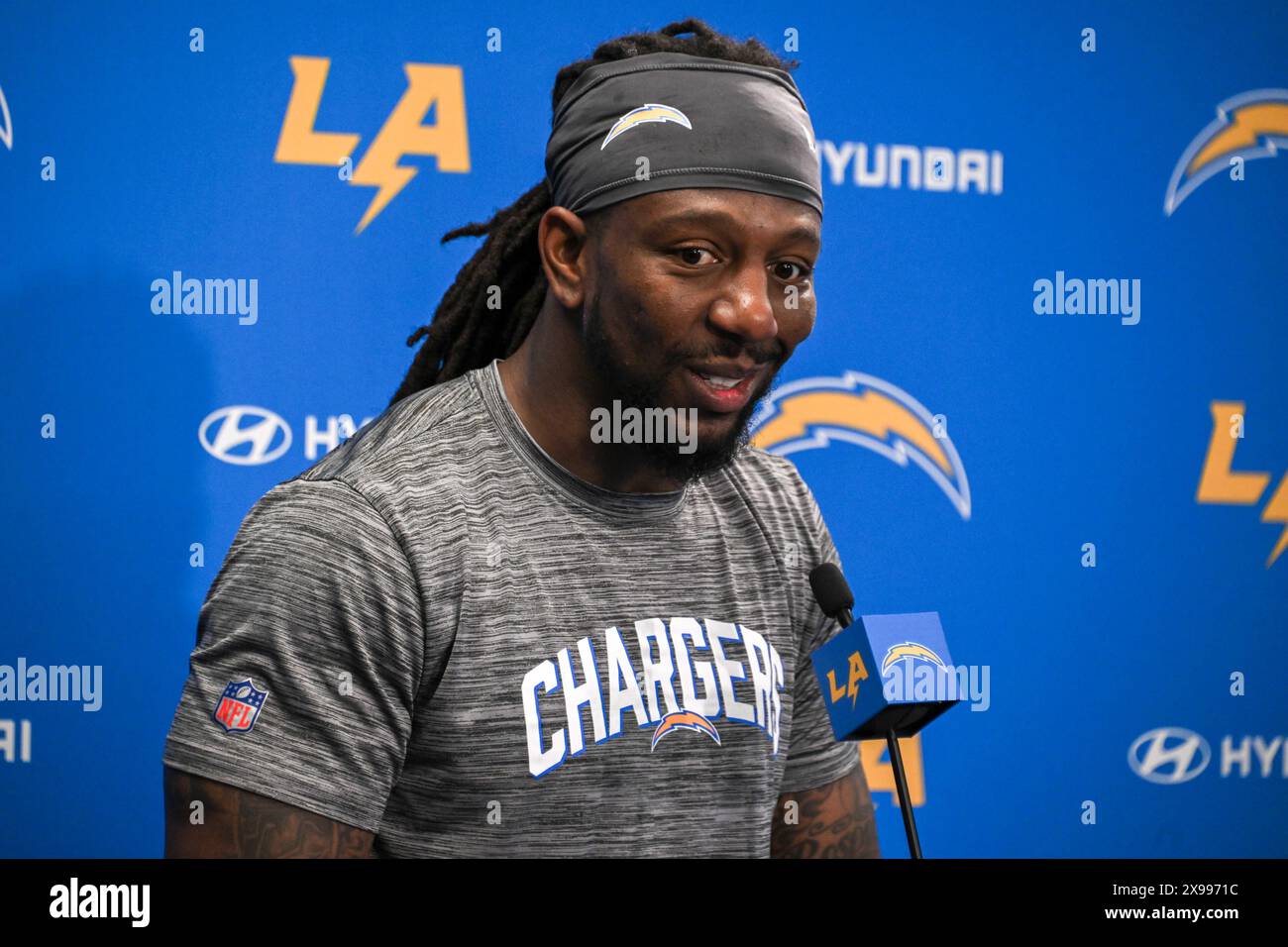 Los Angeles Chargers linebacker Bud Dupree (48) after organized team ...