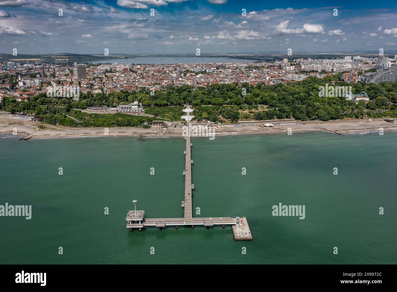 Aerial view to bridge in the sea in Burgas, Bulgaria Stock Photo - Alamy