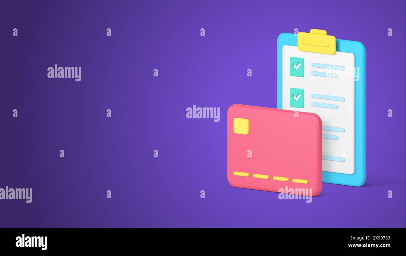 Shopping checklist complete list buying goods purchase card payment 3d ...