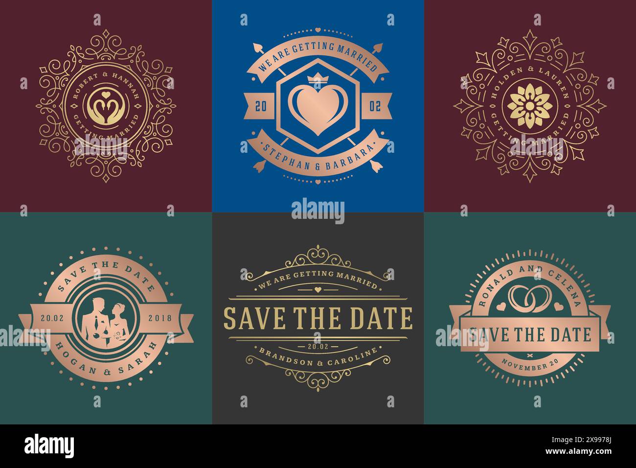 Wedding invitations save the date logos and badges vector elegant ...