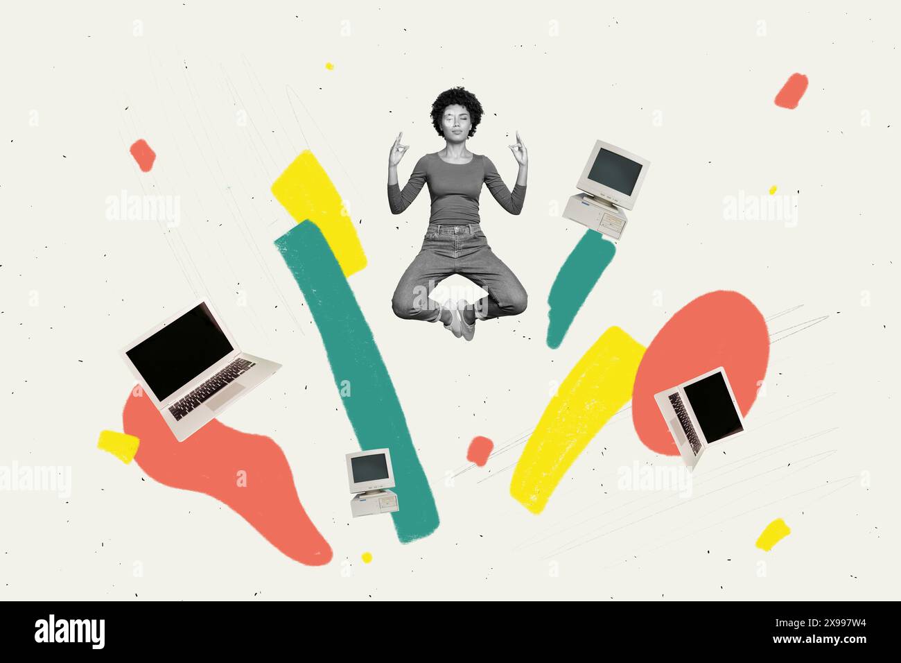 Collage picture sketch of busy tired multitask overloaded overwhelmed ...