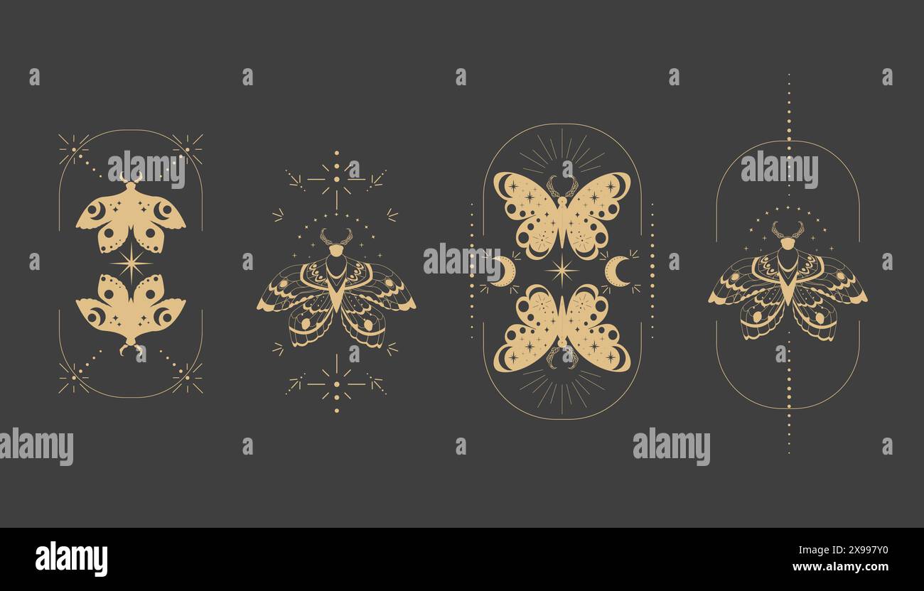 Magic sacred decoration cover, esoteric frame tattoo gold line border ...