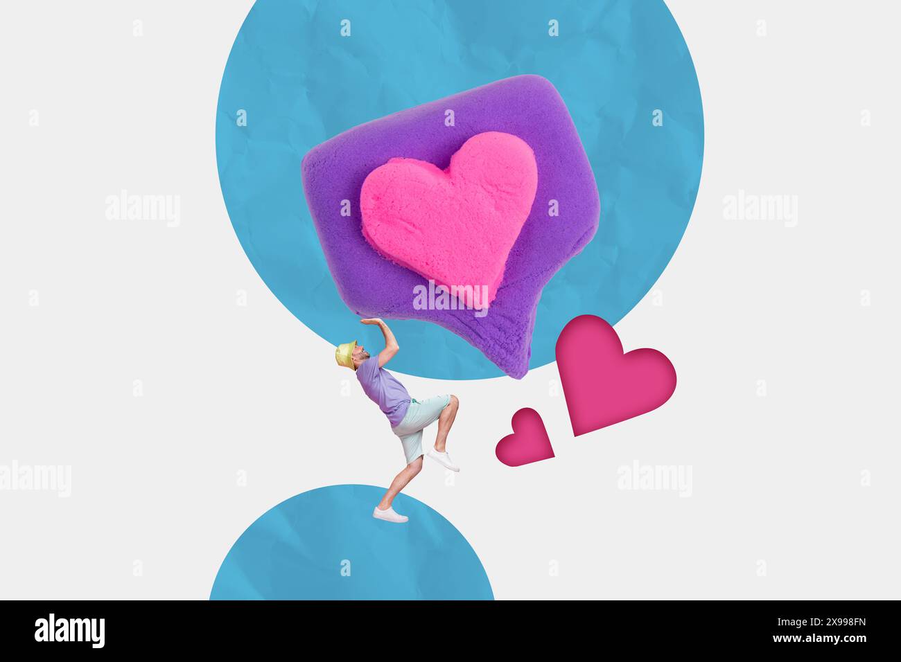 Composite collage image picture of mini guy hold big like notification ...