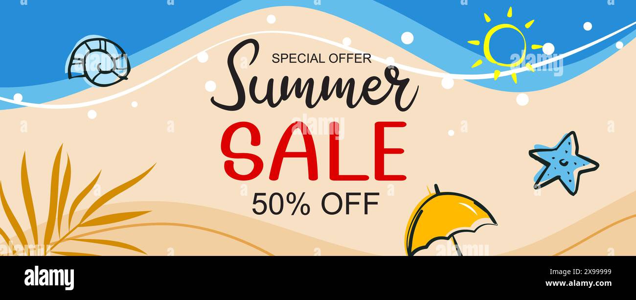 Summer sale banner cover template background. Summer beach discount ...