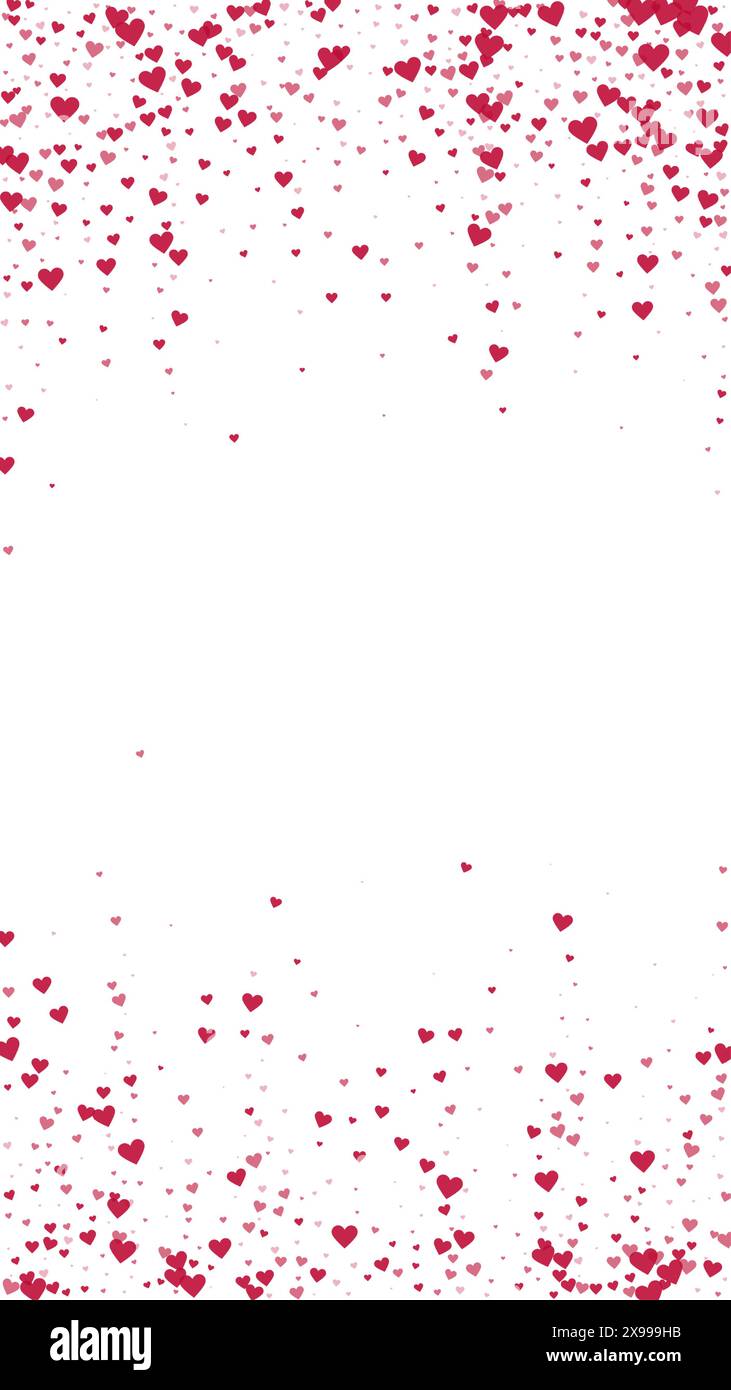 Valentine hearts, flying, falling down, floating. Red hearts scattered ...