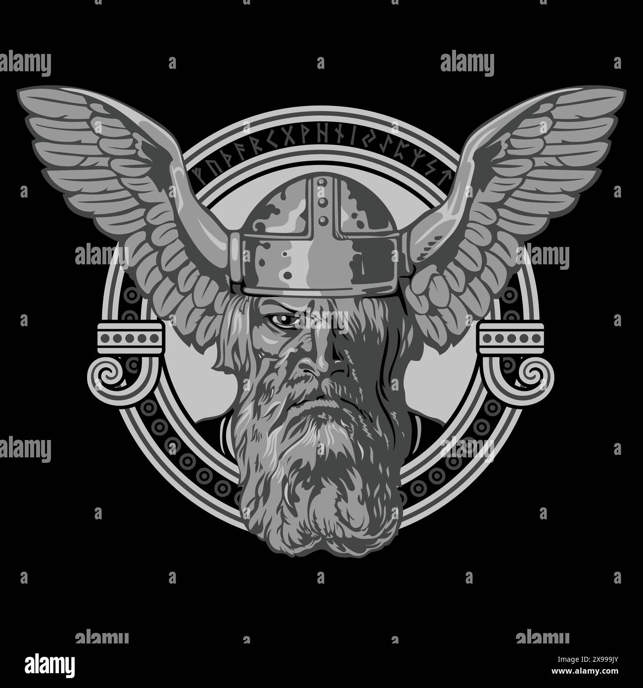 Scandinavian Viking design. Ancient Norse God Odin wearing a helmet ...